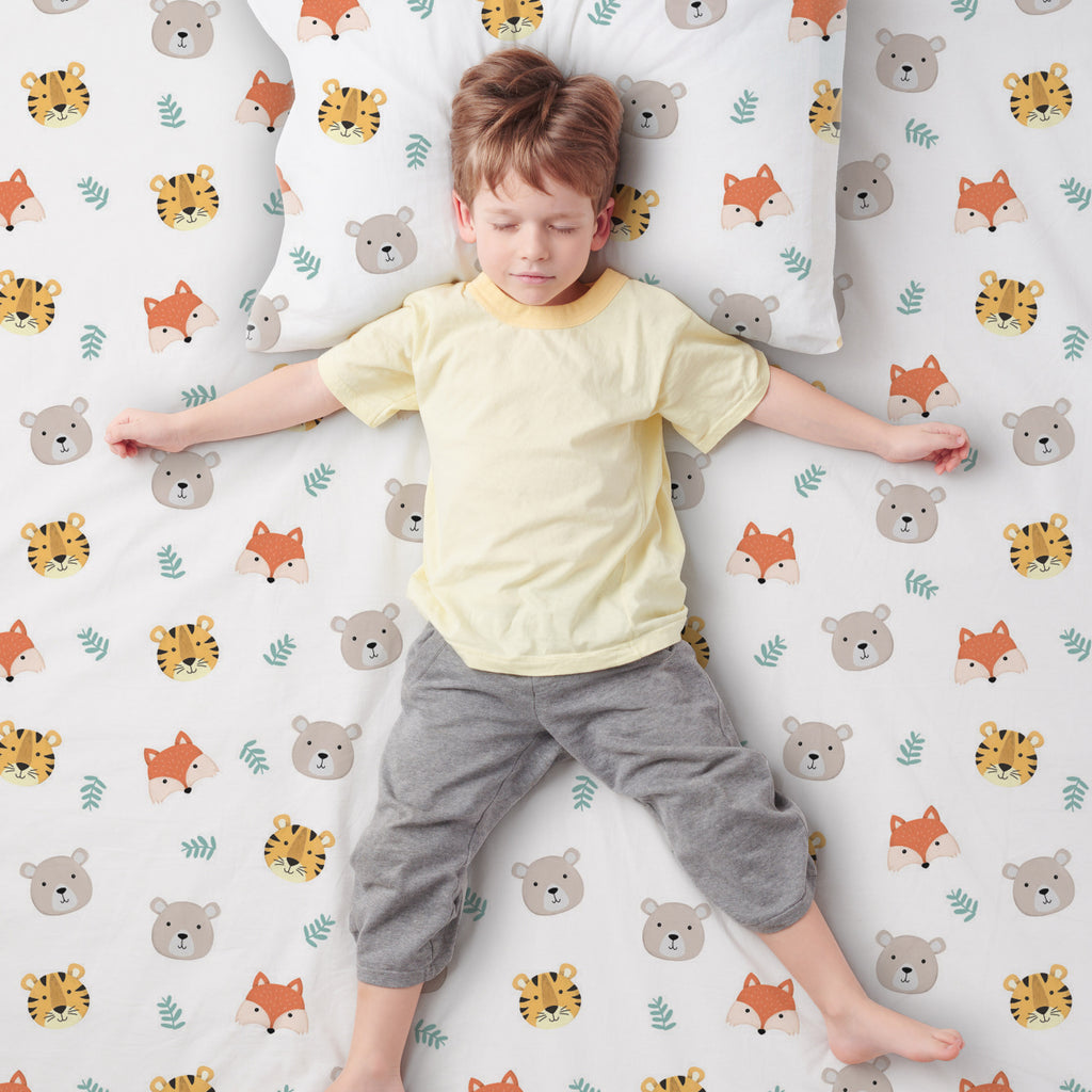 Organic Bamboo Kids Bed Sheet Tiger Bear Fox Set | Wovenx
