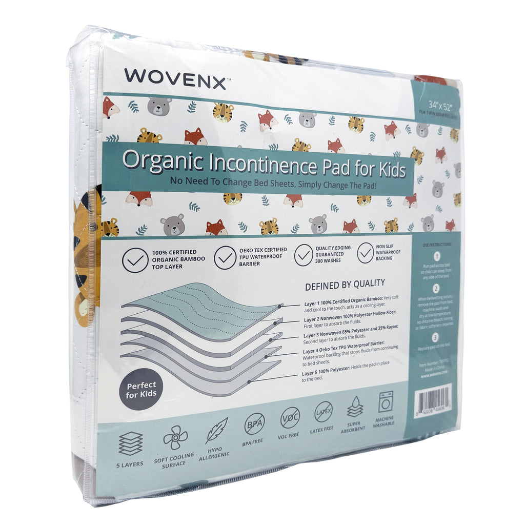 Organic Bamboo Incontinence Pads for Kids - Tiger Bear Fox | Wovenx